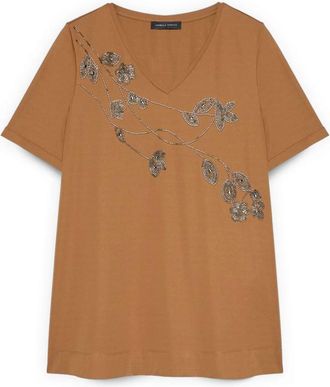 Fiorella Rubino Femme, Tops, Brun, Taille: 44 FR T-shirt en coton avec broderie florale