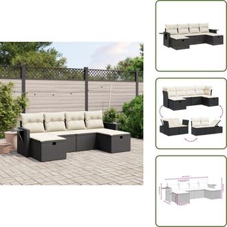 vidaXL 6-tlg. Garten-Sofagarnitur mit Kissen Schwarz Poly Rattan - Gartensortiment - Outdoor M&ouml;blierung - Gartenm&ouml;belset - Lounge Set - Rattan Gartenm&ouml;bel