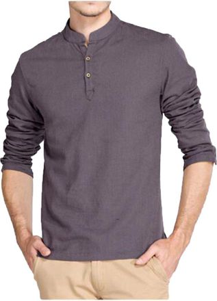 Hoerev Marke Men Casual Langarm-Leinen Shirts Strand-Hemden- Gr. XS Brust 86-90cm DE44, Farbe: Dunkelgrau