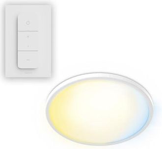 Philips Superslim Plafonnier Rond t&eacute;l&eacute;command&eacute;, 5 ambiances pr&eacute;r&eacute;gl&eacute;es, gradation jusqu&agrave; 1%, installation simple, design fin, 29.1 cm, 16 W, Blanc