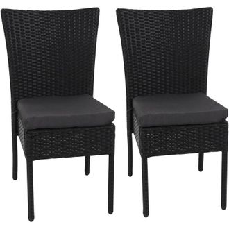 Hhg neuwertig] 2er-Set Poly-Rattan Stuhl 949, Balkonstuhl Gartenstuhl, stapelbar schwarz, Kissen dunkelgrau