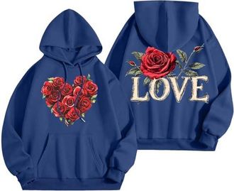 Generic Sweat &agrave; capuche &agrave; manches longues pour la Saint-Valentin 2026 pour femme (2), bleu, XXL
