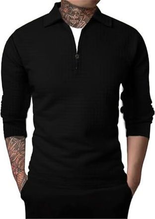 Generic Polo &agrave; manches longues pour homme - Loisirs - Fermeture &eacute;clair - T-shirt &agrave; manches longues - Polo basique confortable - Respirant - D&eacute;contract&eacute; - Pour
