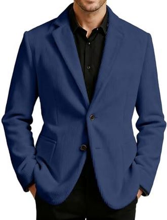 Generic Veste d&eacute;contract&eacute;e 2026 en velours c&ocirc;tel&eacute; de couleur unie pour affaires, vacances et &eacute;v&eacute;nements formels avec revers crant&eacute; classique, bleu marine, XXL
