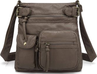 Scarleton Kleiner Multi Tasche Crossbody-Tasche für Damen, ultraweich gewaschen vegan Leder-Schulter-Handtasche, Khaki, h183314