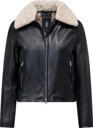 Bomboogie Femme, Vestes, Noir, Taille: 44 FR Veste en cuir avec col en fausse fourrure amovible
