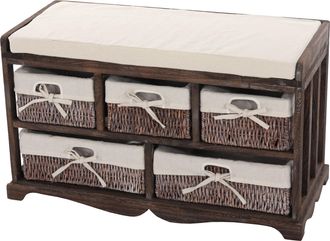Mendler Kommode und Sitzbank mit 5 Schubladen, 45x77x36cm, Shabby-Look, Vintage - braun