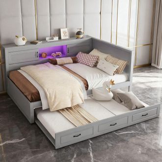 Generic Schlafsofa 140x200 cm in Weiß | Daybett mit LED-Beleuchtung & Staufach | Ausziehbares Bett mit Steckdose+USB | Ohne Matratze