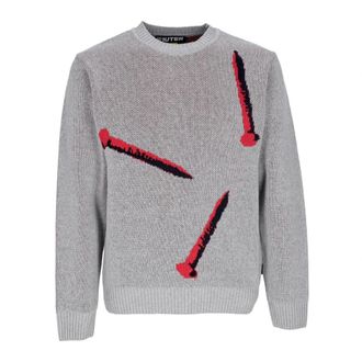 Iuter Iuter, Homme, Pulls, Gris, Taille: L Pull Gris avec Broderie Ongles