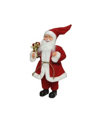 Decoris Weihnachtsmann Figur 30cm mit Geschenk und kuscheligem Weihnachtsmann-Anzug Puppe rot