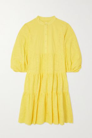 Erdem Robe-chemise En Popeline De Coton &Agrave; Broderies Winona - Jaune