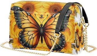 Mnsruu Sacs à bandoulière pour femme, sac à main en cuir avec tournesol et papillon