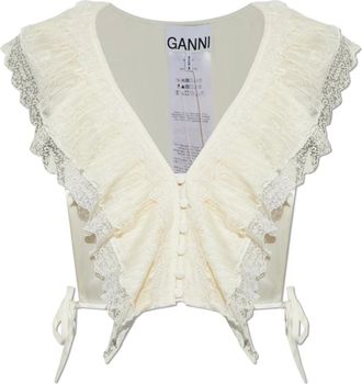 Ganni Femme, Tops, Beige, Taille: ONE Size Top &agrave; bordure en dentelle