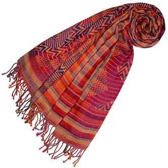 Lorenzo Cana Pashmina de 90% Cotton et 10% Laine pour la femme - &eacute;charpe avec de laine merino - 70 cm x 180 cm - une sensation de luxe en rose violet orange beige,