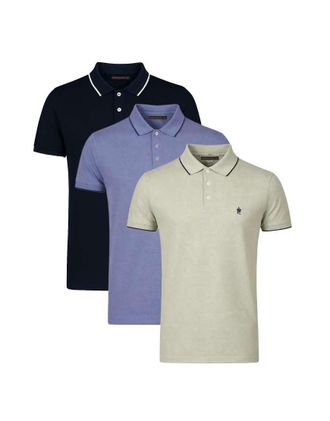French Connection Lot de 3 polos &agrave; manches courtes en piqu&eacute; de coton - Bleu marine