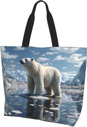 Generic Ours Blanc Des Glaciers Sac Fourre-Tout R&eacute;utilisable Sacs De Courses D&eacute;contract&eacute; Sac Courses Pour Voyage Travail Shopping