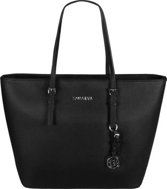 Tom&Eva TE-Jet Set Tasche Damen per Schultertasche Schwarz Gro&szlig; Kunstleder Saffiano-Pr&auml;gung Handtasche