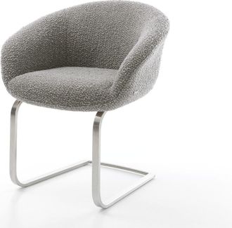 DELIFE Freischwinger Vinka-Flex mit Armlehnen Bouclé Silbergrau Freischwinger flach Edelstahl Taschenfederkern, Esszimmerstühle