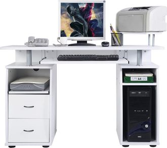 Giantex Computertisch Schreibtisch PC-Tisch B&uuml;rotisch Arbeitstisch mit Tastaturauszug Regalen Schubladen Druckerablage Farbwahl, 120 x 55 x 85cm