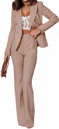 Minetom Tailleur Femme 2 Pièces Elegant Couleur Unie Slim Fit Manche Longue Blazer Veste Formel Bureau Travail Pantalon Ensemble Costumes Outfits A Kaki XS