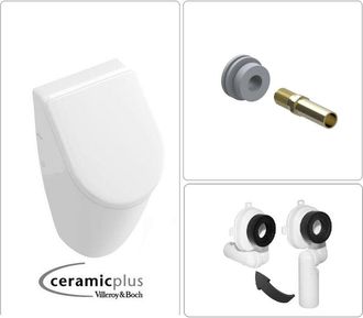Villeroy & Boch Subway Urinal mit CeramicPlus Beschichtung + SoftClose Deckel, mit Ein- und Ablaufgarnitur - Villeroy&boch