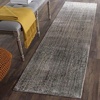 Safavieh Boho Teppich für Wohnzimmer, Esszimmer, Schlafzimmer - Valencia Collection, Kurzer Flor, Grau und Multi, 69 X 244 cm