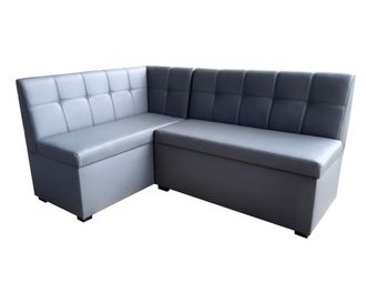 Rodnik Eckbank Komo, Sitzbank GRAU, Kunstleder, Stauraum, Truhenbank 167x121 cm (kurzer Schenkel Links)