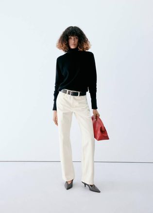 Mango Gerade Jeans mit mittlerem Bund wei&szlig; - Damen - 34 - MANGO