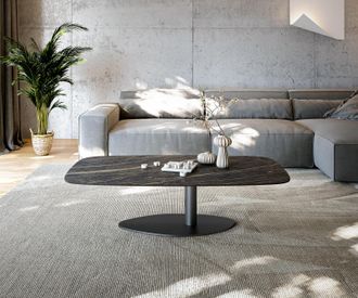 DELIFE Couchtisch Edge Boot 140x80 cm Keramik Laminam Noir Desir Braun Vibany Metall Schwarz, Couchtische