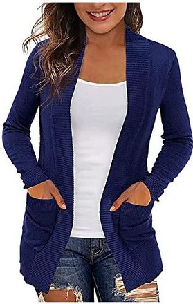 Generic Gilet à fermeture éclair pour femme avec poches, cardigan décontracté et léger pour femme, bleu, S