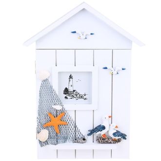 DOITOOL Holz Schl&uuml;sselhalter Hausform Wandmontage Schl&uuml;sselkasten Organizer f&uuml;r Flur K&uuml;che Eingangsbereich Mediterrane Wanddeko