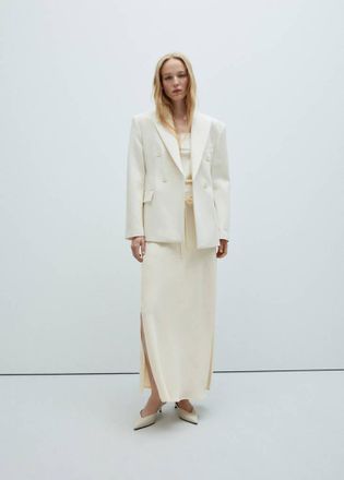 Mango Jupe &agrave; taille &eacute;lastique avec fentes &eacute;cru - Femme - XS - MANGO