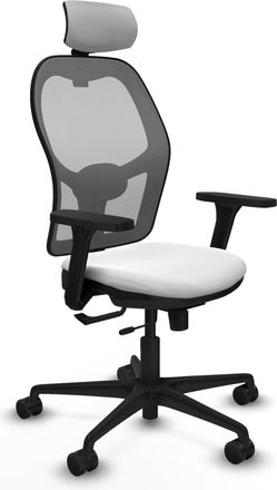 Piqueras y Crespo Ergonomischer Computerstuhl mit 3D-Armen, h&ouml;henverstellbare Lendenwirbelst&uuml;tze und h&ouml;henverstellbares Kopfteil, Grau/Wei&szlig;