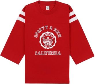 Sporty & Rich Femme, Tops, Rouge, Taille: 36 FR T-Shirt Graphique à Manches Rayées