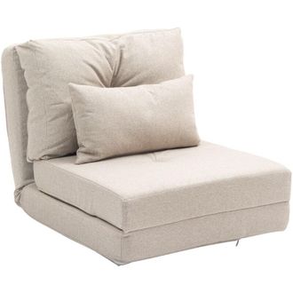 HOMCOM Chauffeuse canap&eacute;-lit convertible fauteuil 1 place avec 1 coussin avec dossier r&eacute;glable, beige-Beige