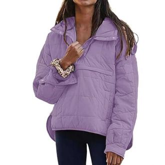 Generic Manteau surdimensionn&eacute; l&eacute;ger &agrave; capuche en coton pour femme, veste de loisirs confortable et coupe-vent, violet, XXL