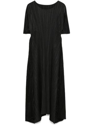 Pleats Please Issey Miyake robe mi-longue &agrave; design pliss&eacute; - Noir