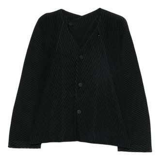 Issey Miyake Cardigan pliss&eacute; &agrave; col en V - Homme - Pulls - Noir - Taille: ONE Size