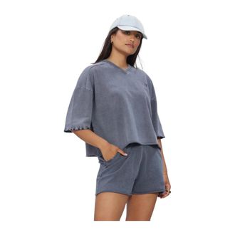 ALIX The Label Gestricktes Sweat-T-Shirt mit Schnittnaht - - Sweatshirts & Hoodies - Damen - Blau - XL