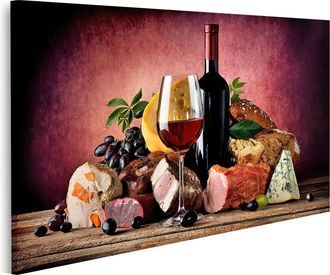 Islandburner Bild auf Leinwand Wein Essen Rot Verschiedene Holztisch Bilder Wandbilder Poster GDFW-1K