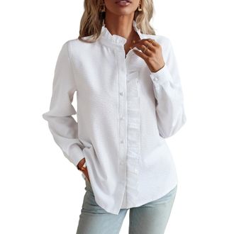 Generic Camicie da Donna Camicia a Maniche lunghe camicetta da pendolare Con temperamento femminile(L/Bianco)