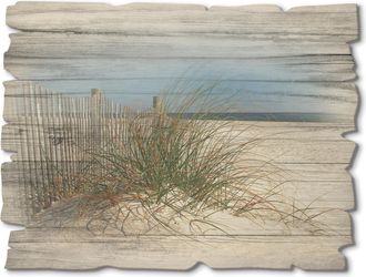 Artland ARTland Wanddeko Bild aus Holz Holzbild vintage Deko 40x30 cm Querformat Strand Gräser Meer Nordsee Sand Düne Küste Maritim T5MA