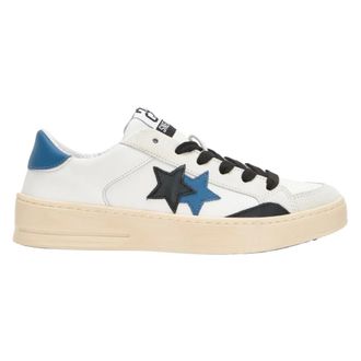 2Star 2Star, Homme, Chaussures, Multicolore, Taille: 44 EU Baskets Étoile en Cuir Blanc avec Détails Glace Noir et Bleu