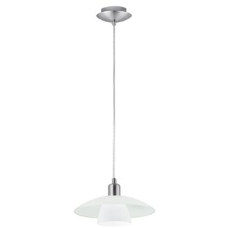 Eglo Pendellampe Brenda, 1-flammige Pendelleuchte, H&auml;ngelampe aus Stahl in Nickel matt und Glas in Satiniert wei&szlig;, E14 Fassung, &Oslash; 29 cm