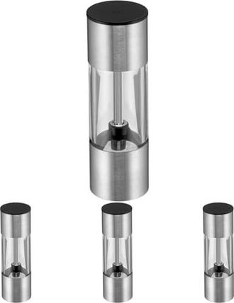 WMF Mini Gew&uuml;rzm&uuml;hle klein 11 cm unbef&uuml;llt, Cromargan Edelstahl, Grinder, Glas, Keramikmahlwerk, Salzm&uuml;hle, Pfefferm&uuml;hle (Packung mit 4)