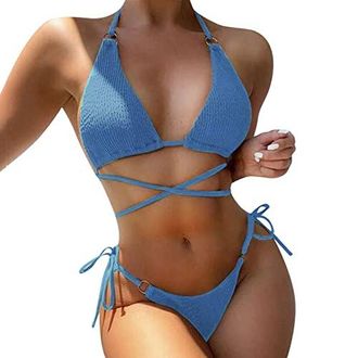 Generic Maillot De Bain Gainant Ventre Plat- Bikini Deux Pi&egrave;Ces Sexy en Maille Crois&eacute;E &agrave; Taille Haute Et Coupe Amincissante pour Femme