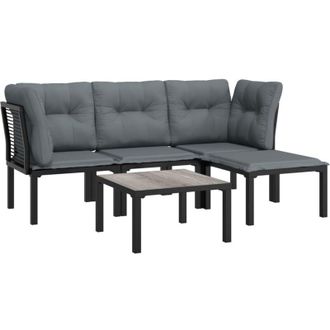 vidaXL 5-tlg. Garten-Lounge-Set Schwarz und Grau Poly Rattan Vidaxl