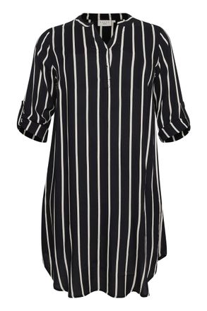 Kaffe Curve Kleid KCmilana Kleid Große Größen Damen 3/4 Arm Shirt V-Ausschnitt 52, Black/Chalk Stripe 52