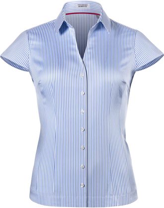 Vincenzo Boretti Bluse, modern-fit/leicht tailliert, Hemdkragen, Kurzarm, gestreift - b&uuml;gelleicht wei&szlig;/blau 40