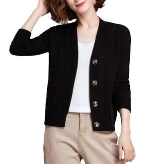 Generic Cardigan tricot&eacute; &agrave; manches chauve-souris pour femme avec col en V et fermeture &agrave; boutons, noir, Taille M